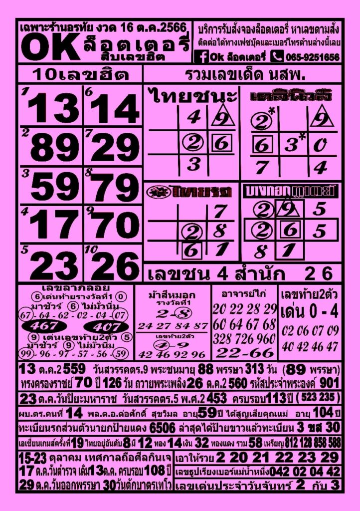 หวยOKลอตเตอรี่ 1/11/66 เลขเด็ดงวดนี้ สิบเลขฮิตOKลอตเตอรี่ ล่าสุด